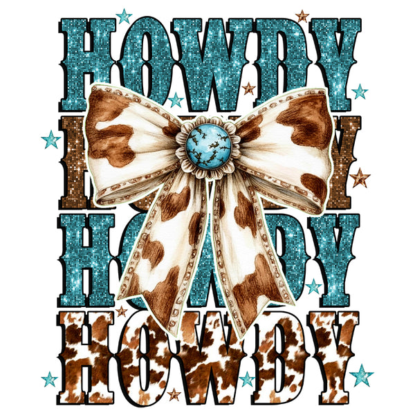 Howdy Turquoise and Cow print DTF Transfer - SandB's Tees